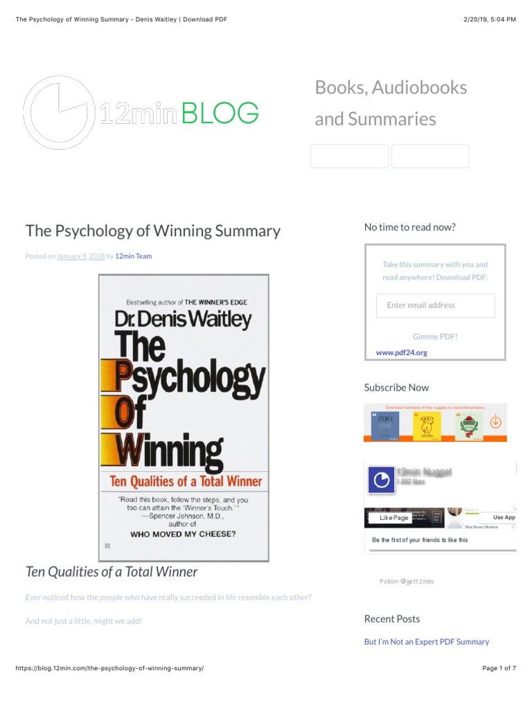 Summary of The Psychology of Winning | PDF | Motivation | Motivational