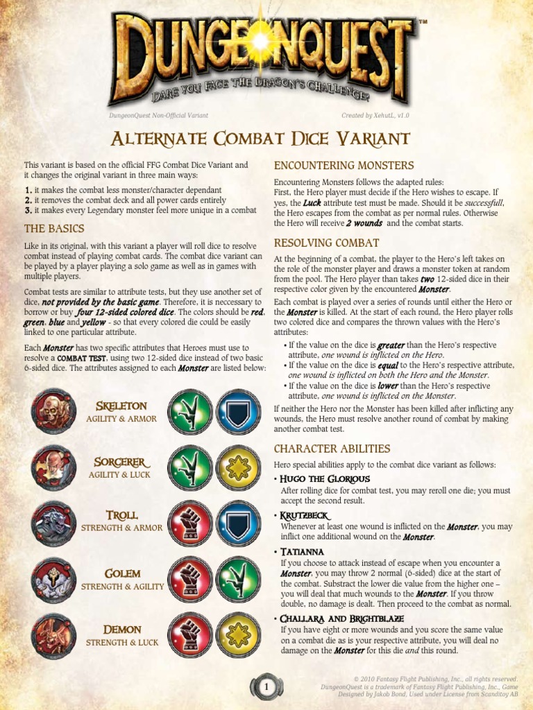Alternate Combat Dice Variant | PDF | Dice | Role Playing Games