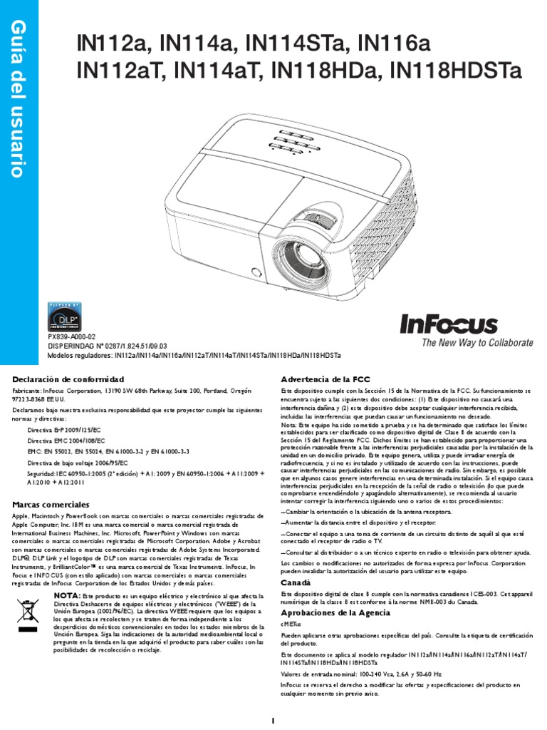 Manual de Proyector Infocus PDF | PDF | Hdmi | Vídeo