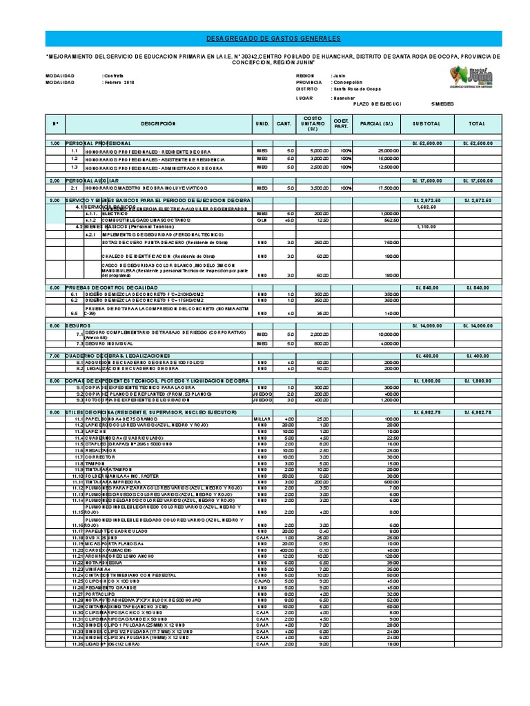 Estructura de Gastos Generales | PDF | Educación primaria