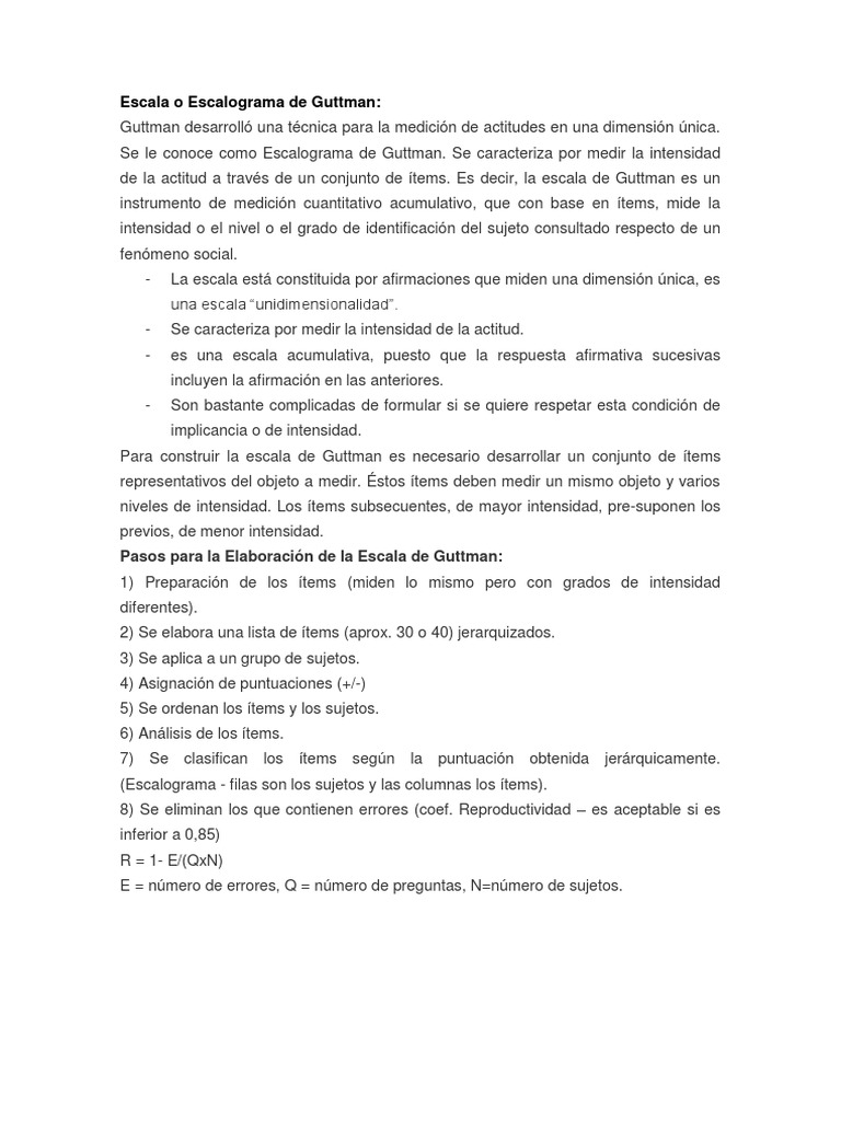 Escala o Escalograma de Guttman | PDF | Medición | Actitud (psicología)