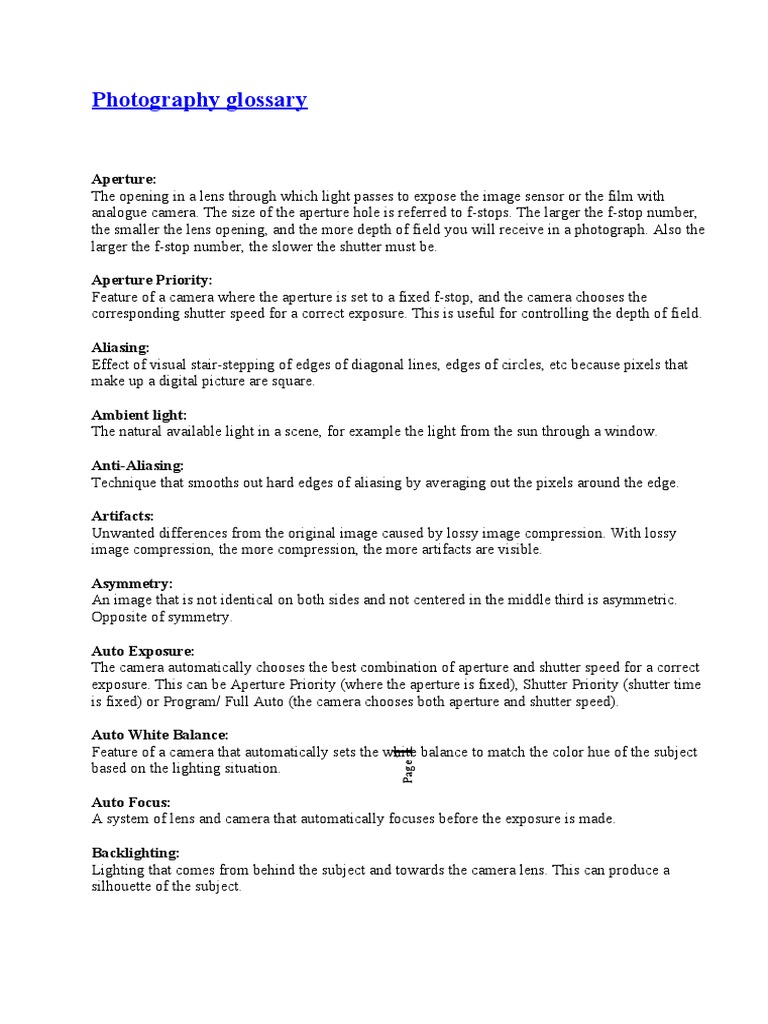 Photography Glossary | PDF | Camera | Optical Devices