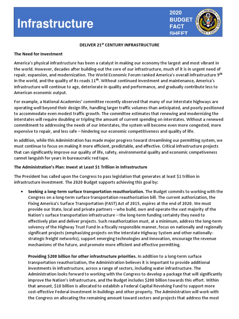 2020 WH Infrastructure Fact Sheet | Download Free PDF | Infrastructure ...