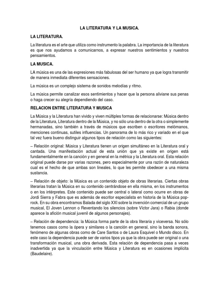 La Literatura y La Musica | PDF | Artes plásticas | Poesía