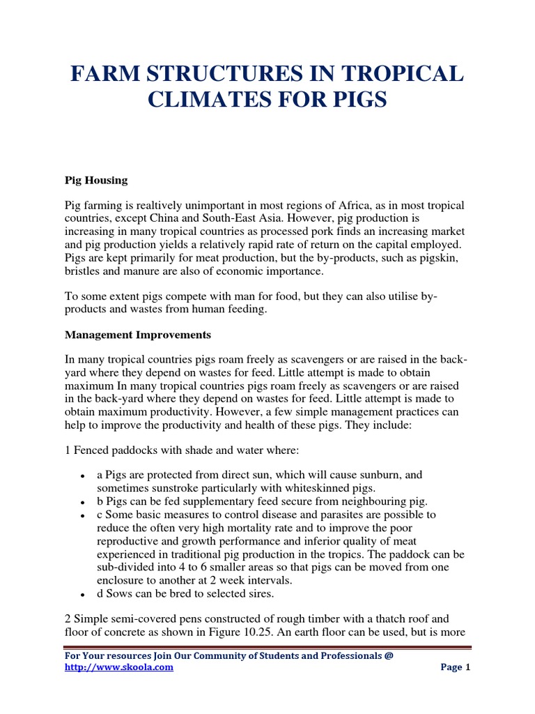 Tropical Pig Housing Structures Guide | PDF | Domestic Pig | Pig