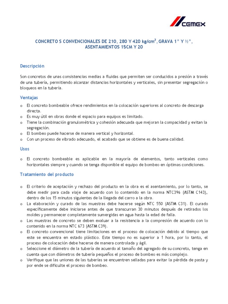 Ficha Técnica Cemex | PDF | Hormigón | Naturaleza