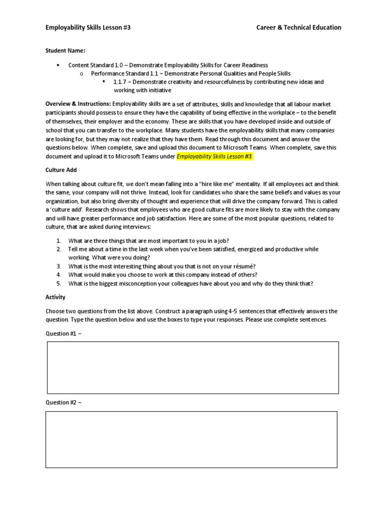 Employability Skills Lesson Three | PDF | Employment | Communication