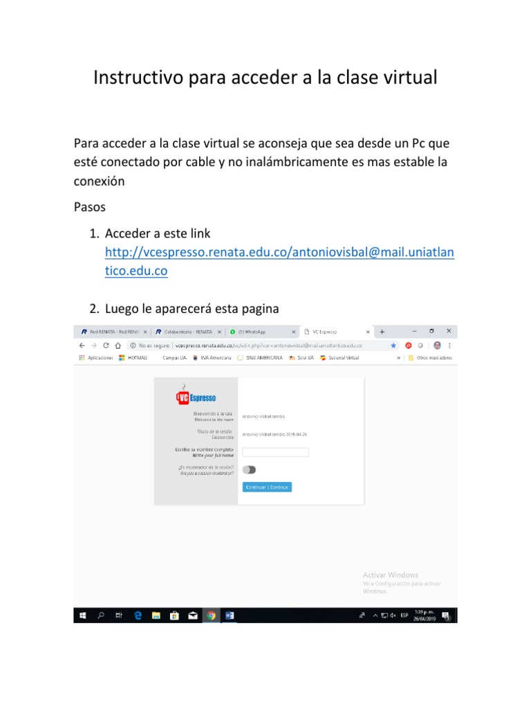Instructivo para Acceder A La Clase Vitual | PDF