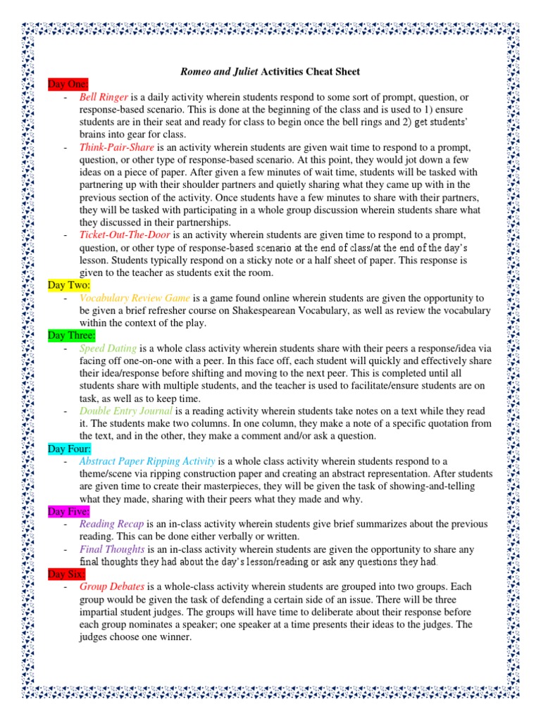 Romeo and Juliet Activity Guide | PDF | Psychological Concepts | Psychology