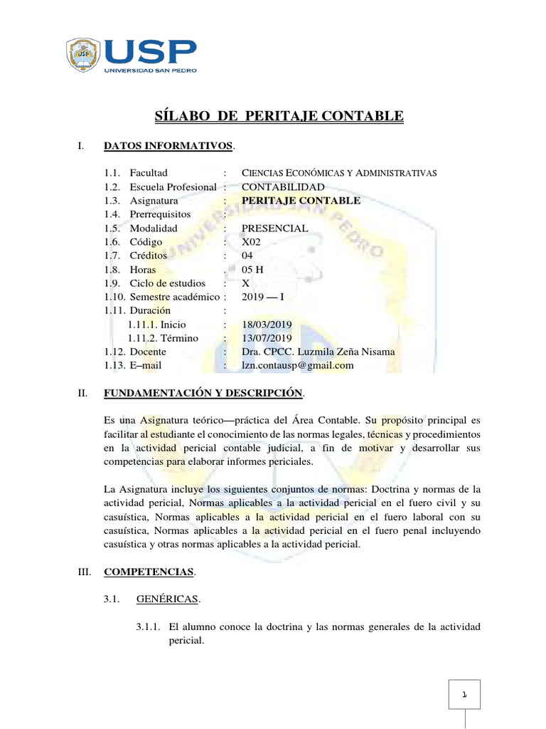 Silabo de Peritaje Contable.pdf | Auditoría financiera | Contador
