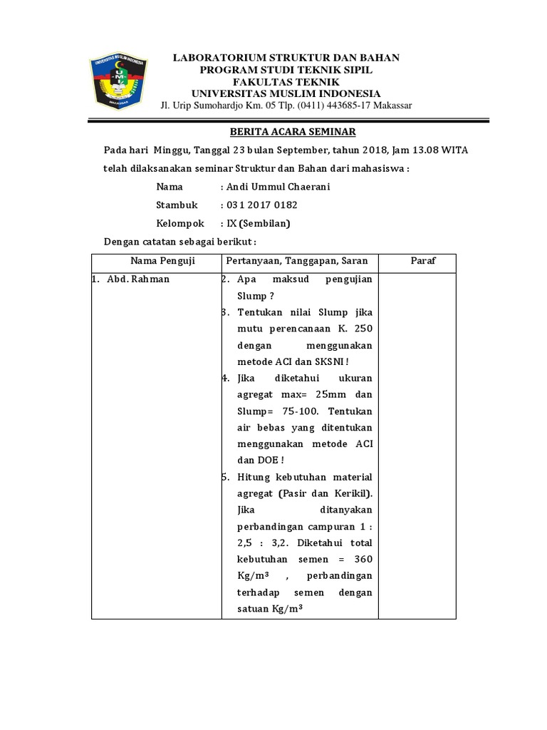 Contoh Perbaikan Seminar Laboratorium | PDF