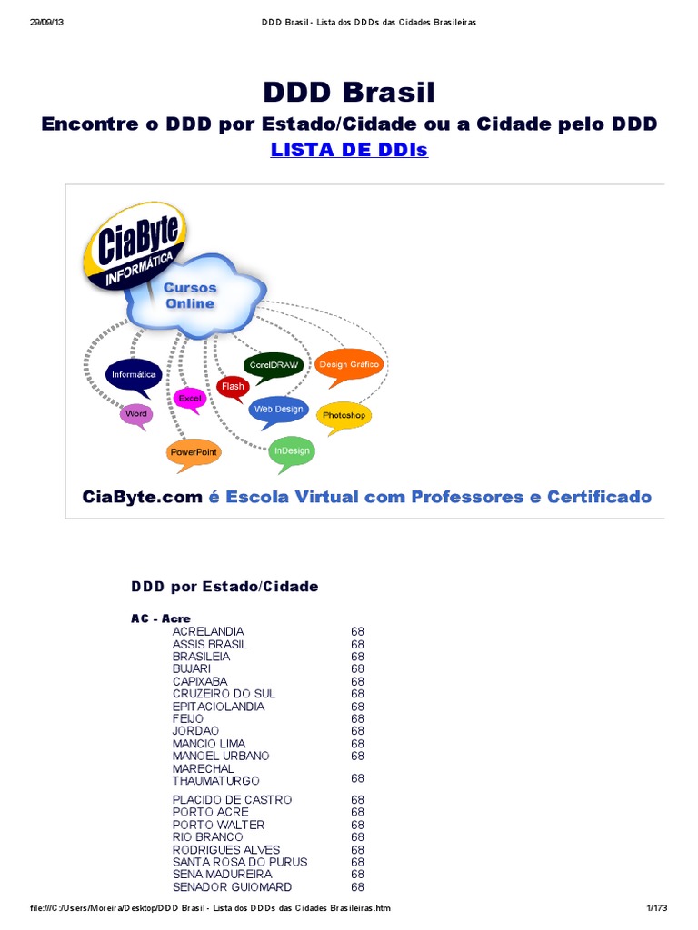DDD Brasil - Lista Dos DDDs Das Cidades Brasileiras PDF | PDF | Brasil ...