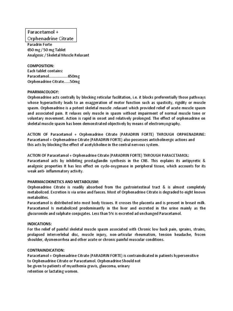 Paradrin Forte | Adverse Effect | Muscle