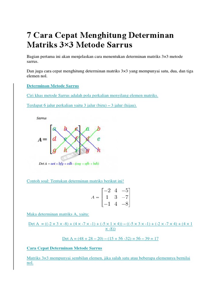 7 Cara Cepat Menghitung Determinan Matriks 3 | PDF