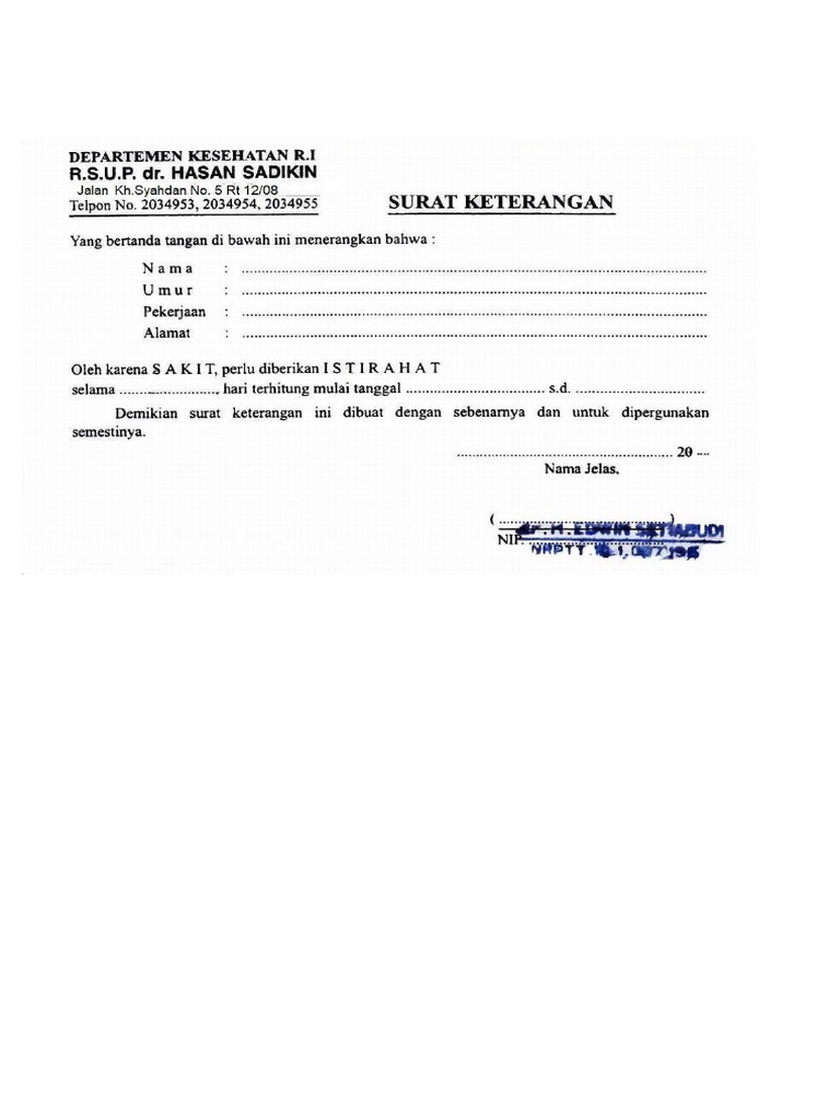 Contoh Surat Izin Sakit | PDF
