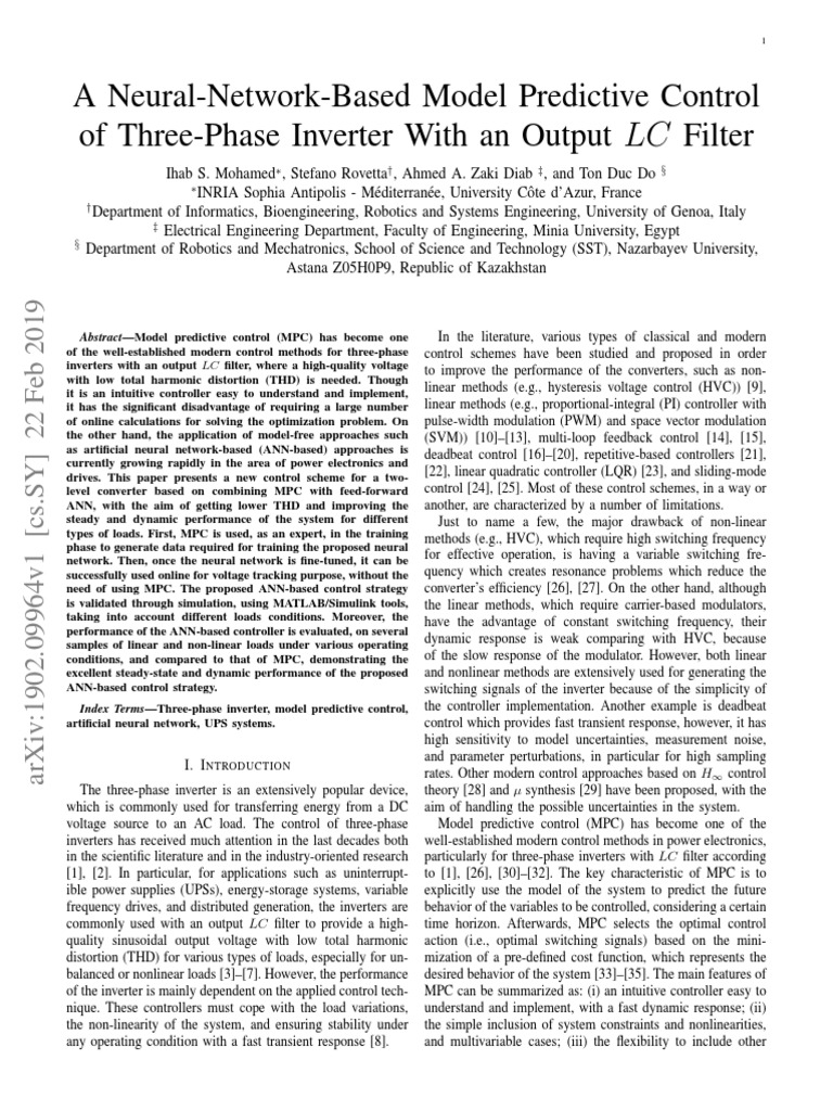 A Neural-Network-Based Model Predictive Control of Three-Phase Inverter ...