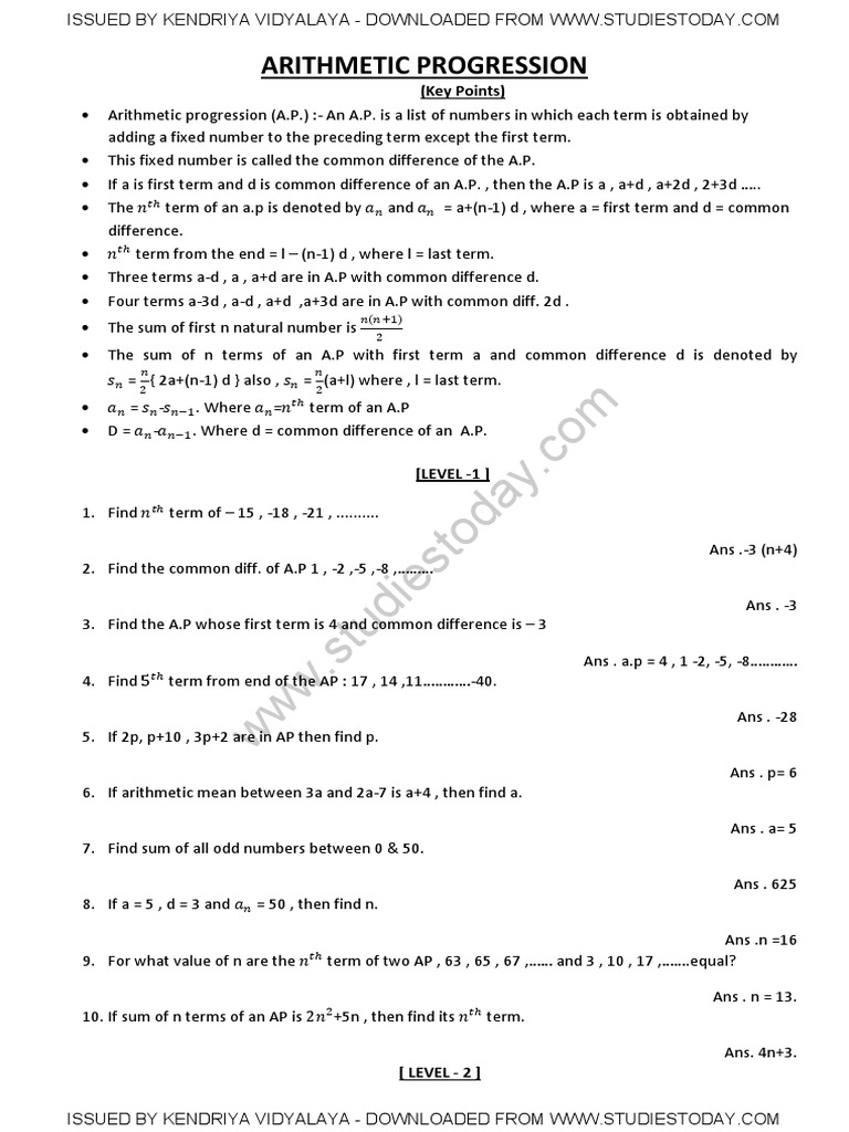 Arithmetic Progression: (Key Points) | PDF | Analysis | Arithmetic