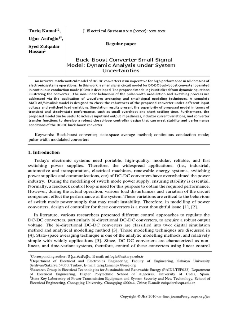 Buck Boost Converter Small Signal Model Dynamic Analysis Under System ...