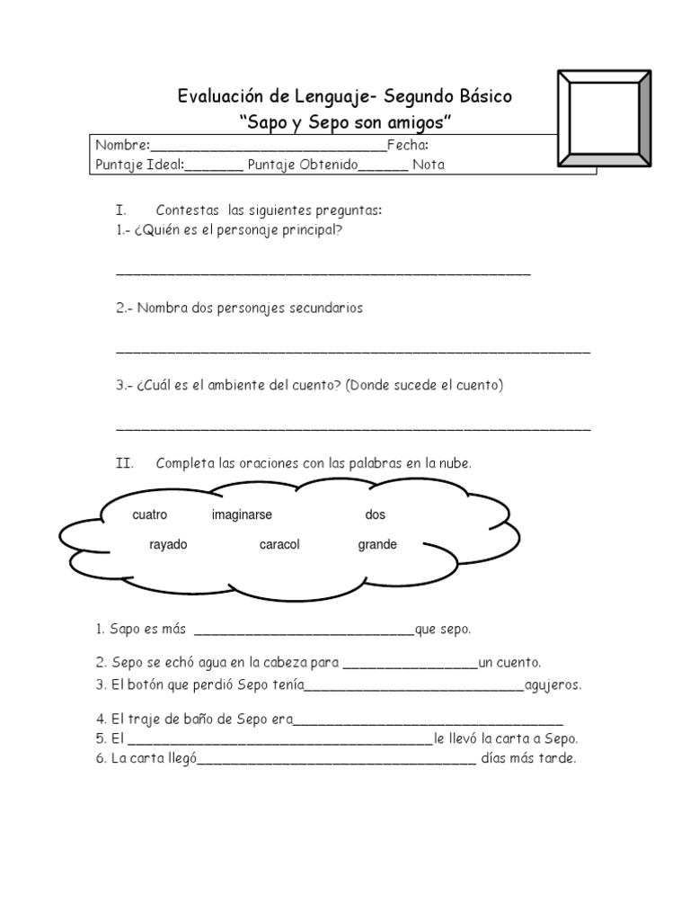 Evaluación de Lenguaje Sapo y Sepo Son Amigos | PDF