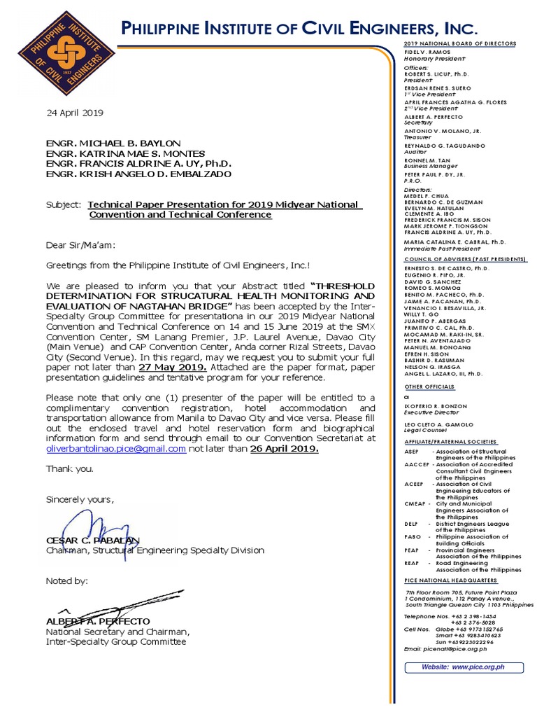 STE - Michael B. Baylon and Et Al Notification Re Abstract For 2019 ...