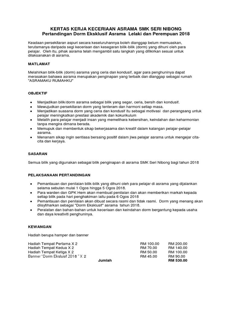 Kertas Kerja Keceriaan Asrama | PDF