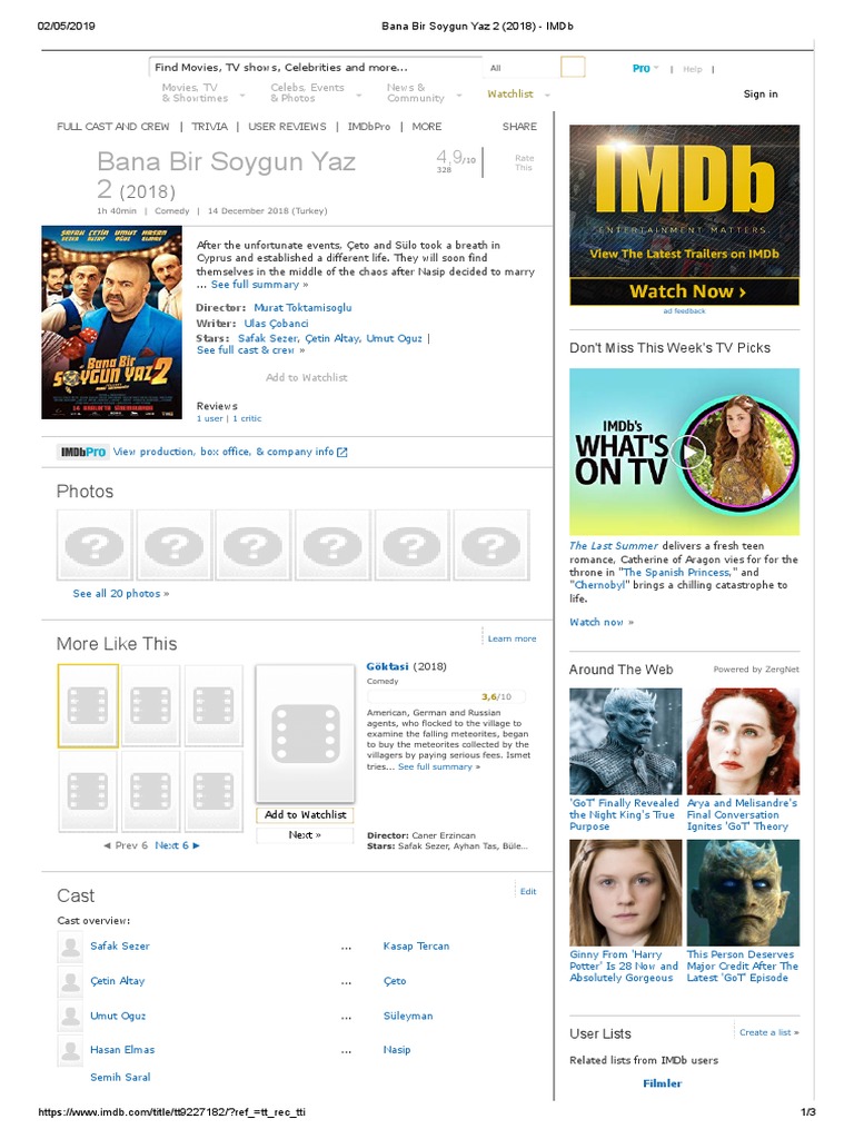 Bana Bir Soygun Yaz 2 (2018) - IMDb | PDF | Multimedia | Mass Media