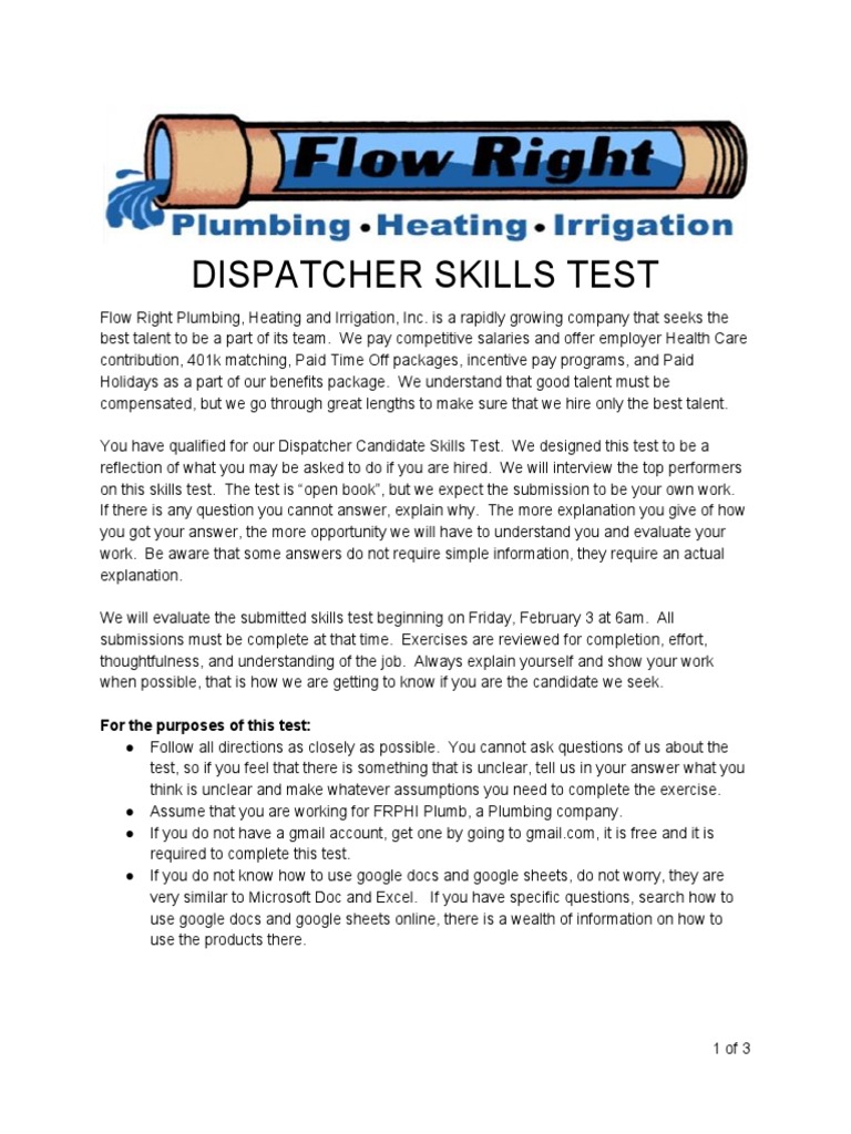 Dispatcher Test for Job Applicants | PDF | Voicemail | Gmail