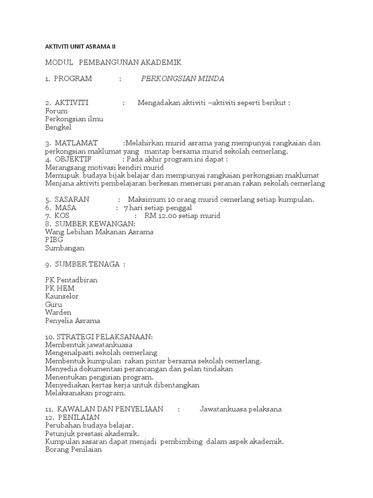 Aktiviti Unit Asrama Modul 2 | PDF