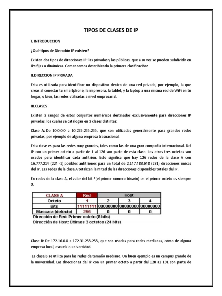 Tipos de Clases de Ip | PDF | Dirección IP | Protocolos de red