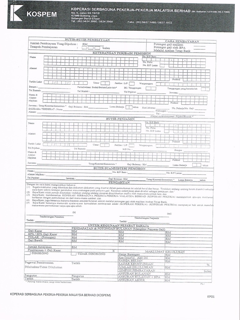Borang Kospem | PDF