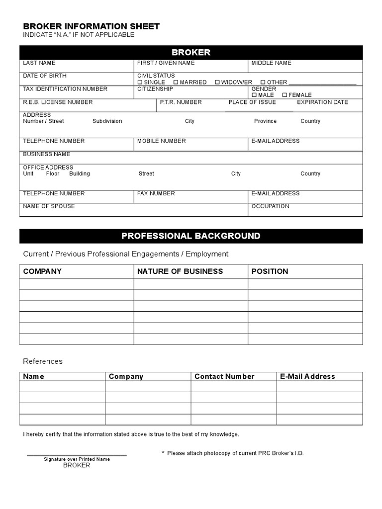 Broker Info Sheet | PDF | Government And Personhood | Government