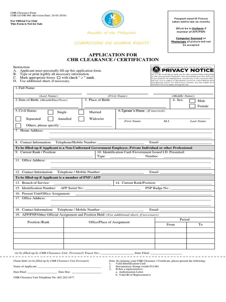 CHR Clearance Application Form Revision Date 24-01-2019 | PDF ...