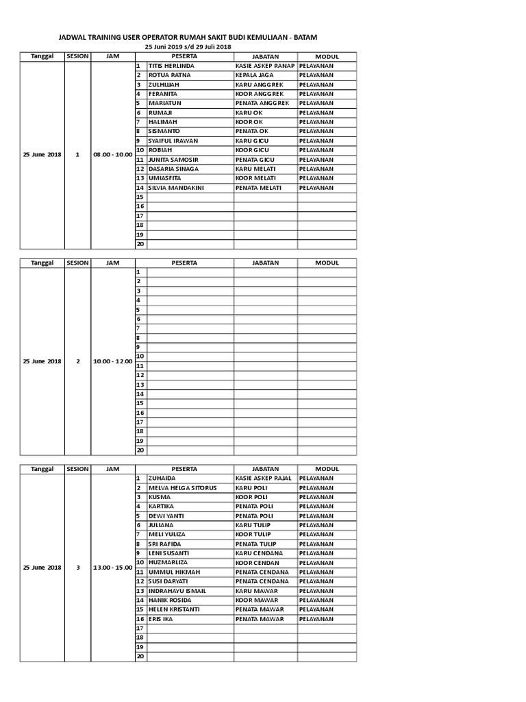 Form Jadwal Training | PDF