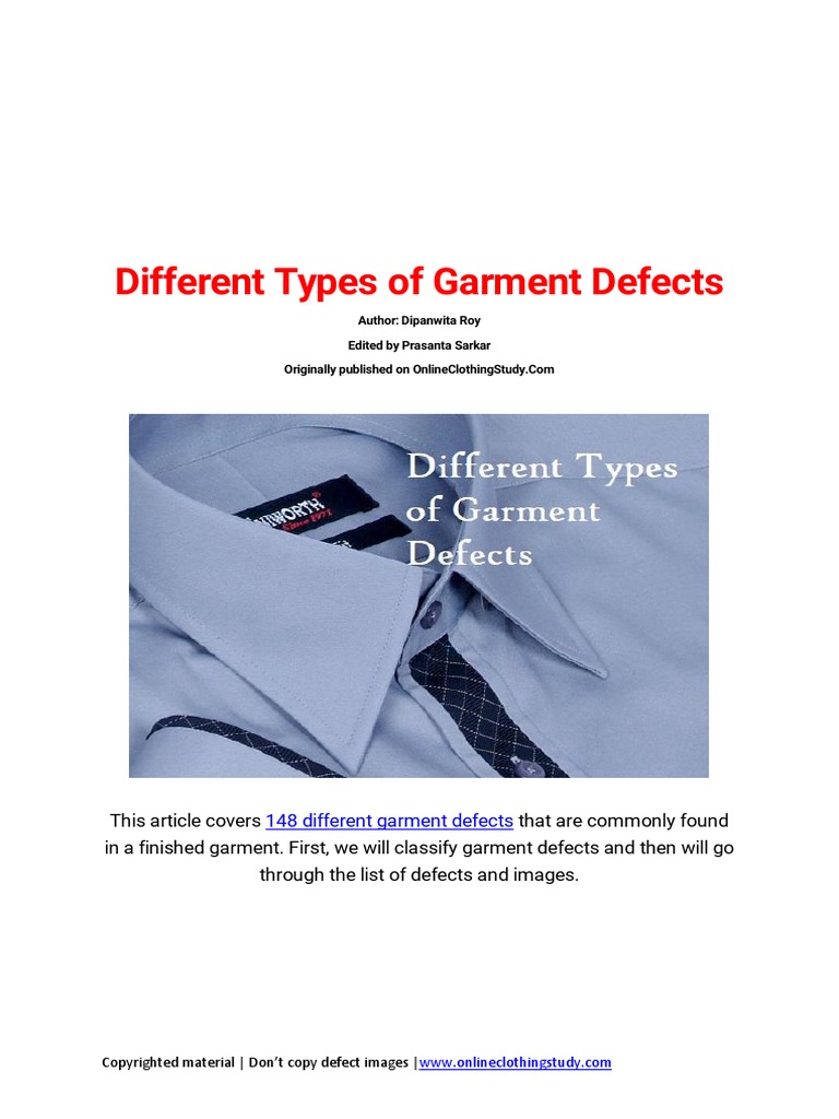 Different Types of Garment Defects | PDF | Seam (Sewing) | Textiles