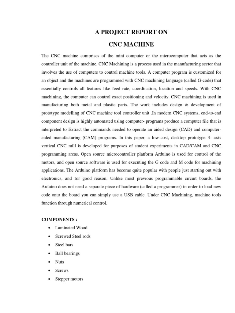 A Project Report On CNC Machine: Components | PDF | Numerical Control | Computer Program