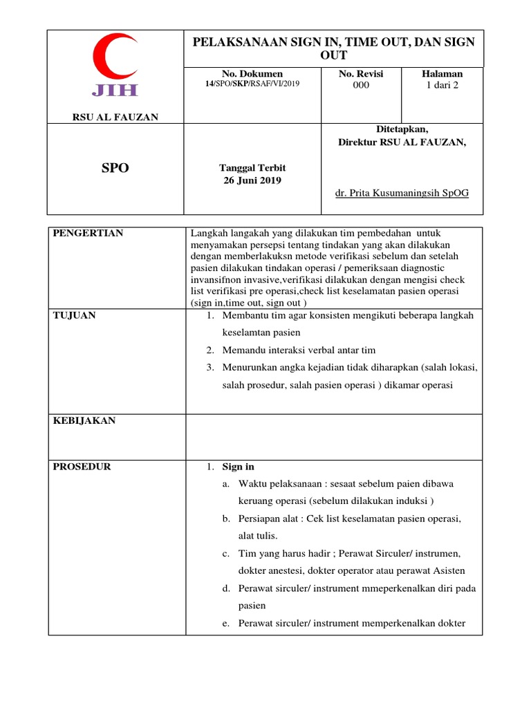 14.pelaksanaan Sign in Dan Out, Time Out | PDF