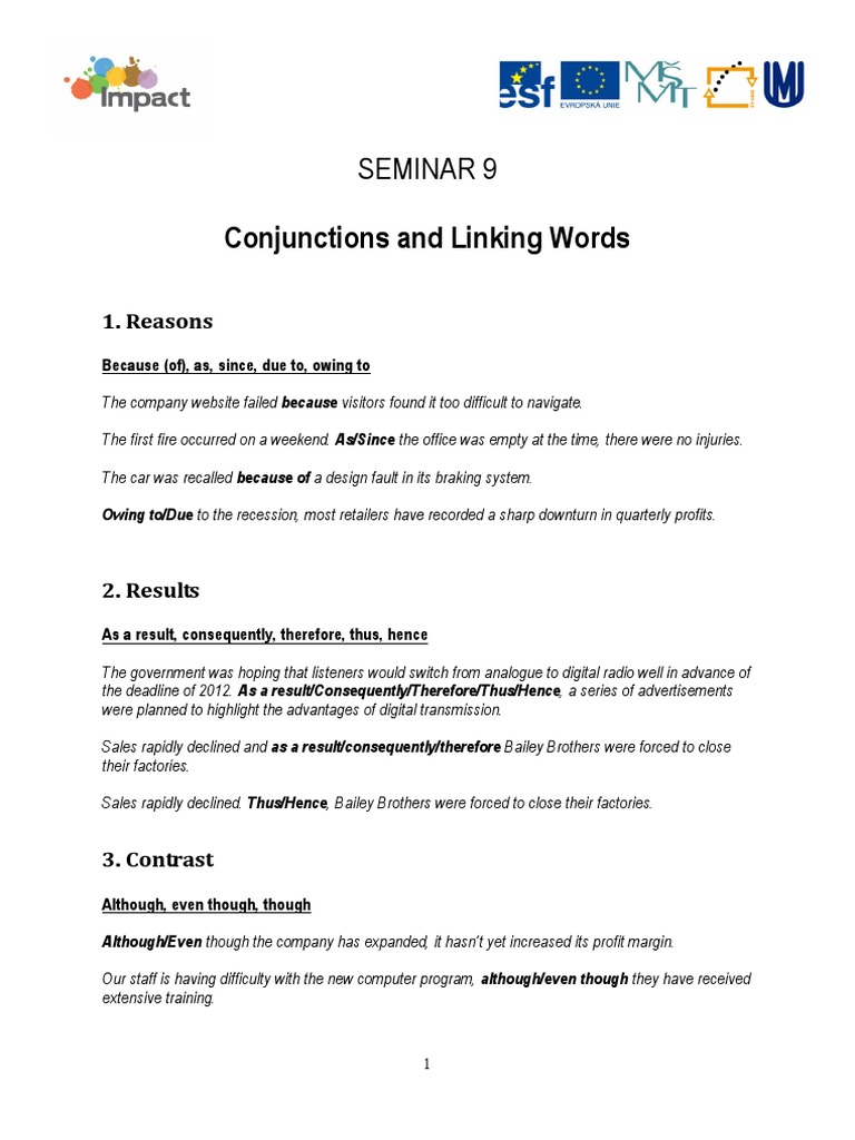 Conjunctions and Linking Words | PDF | Employment | Car