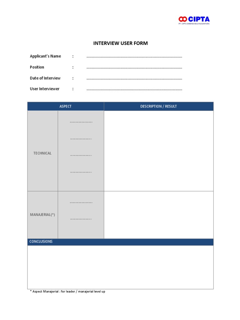Interview User Form: Aspect Description / Result | PDF | Business ...