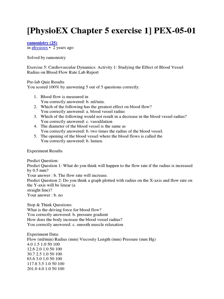 Physioex Chapter 5 Exercise 1 Download Free Pdf Hemodynamics