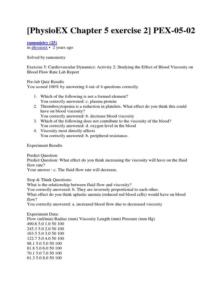 PhysioEX Chapter 5 Exercise 2 | PDF | Hemodynamics | Blood