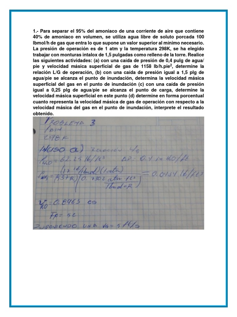 Ejercicios de Torres Empacadas | PDF | Gases | Absorción (Química)