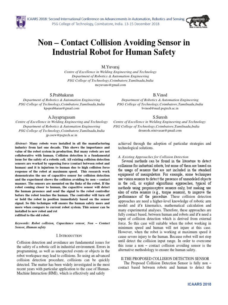 Non-Contact Capacitive Sensing for Collision Avoidance and Human Safety ...