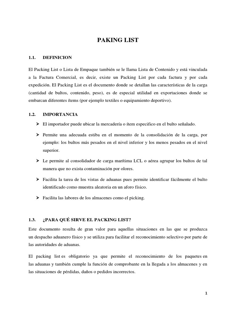 Contenido de Packing List y Factura de Envio | PDF | Factura | El ...