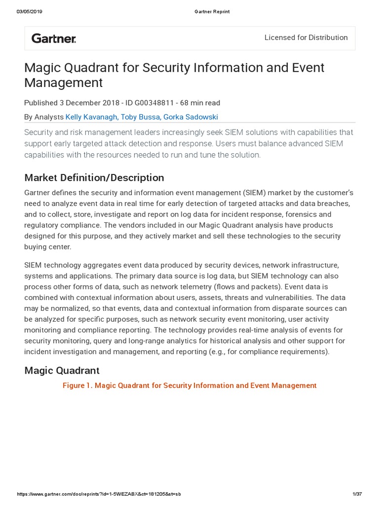 Magic Quadrant For Security Information and Event | PDF | Cloud ...