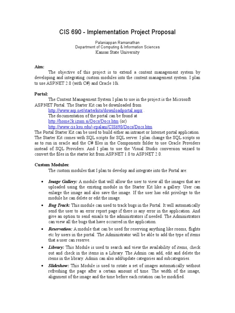 CIS 690 - Implementation Project Proposal: Palaniappan Ramanathan Department of Computing ...