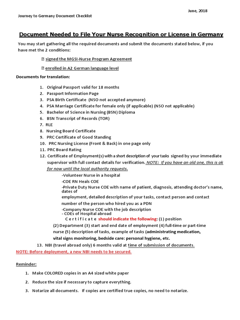 Document Submission Checklist 2018 | PDF | Nursing | Health Care