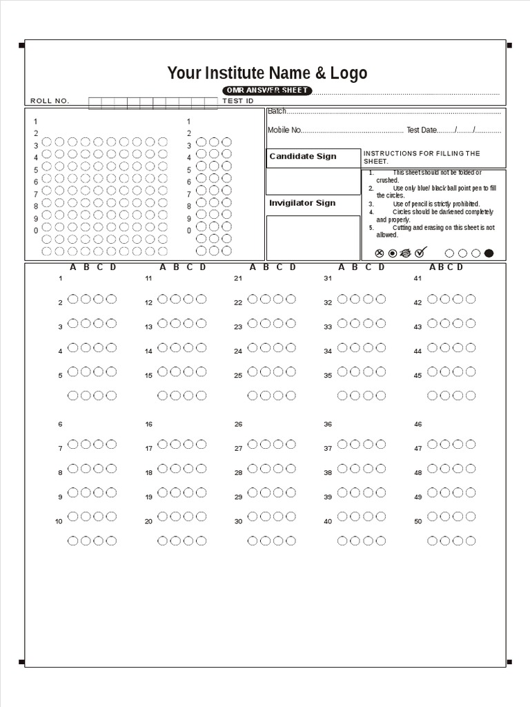 50 Questions OMR Sheet | Download Free PDF | Writing Implements ...