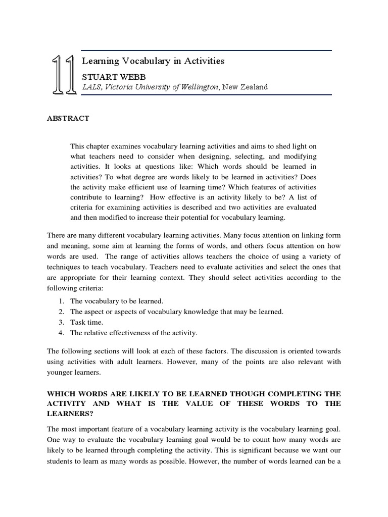 Learning Vocabulary in Activities | PDF | Recall (Memory) | Vocabulary