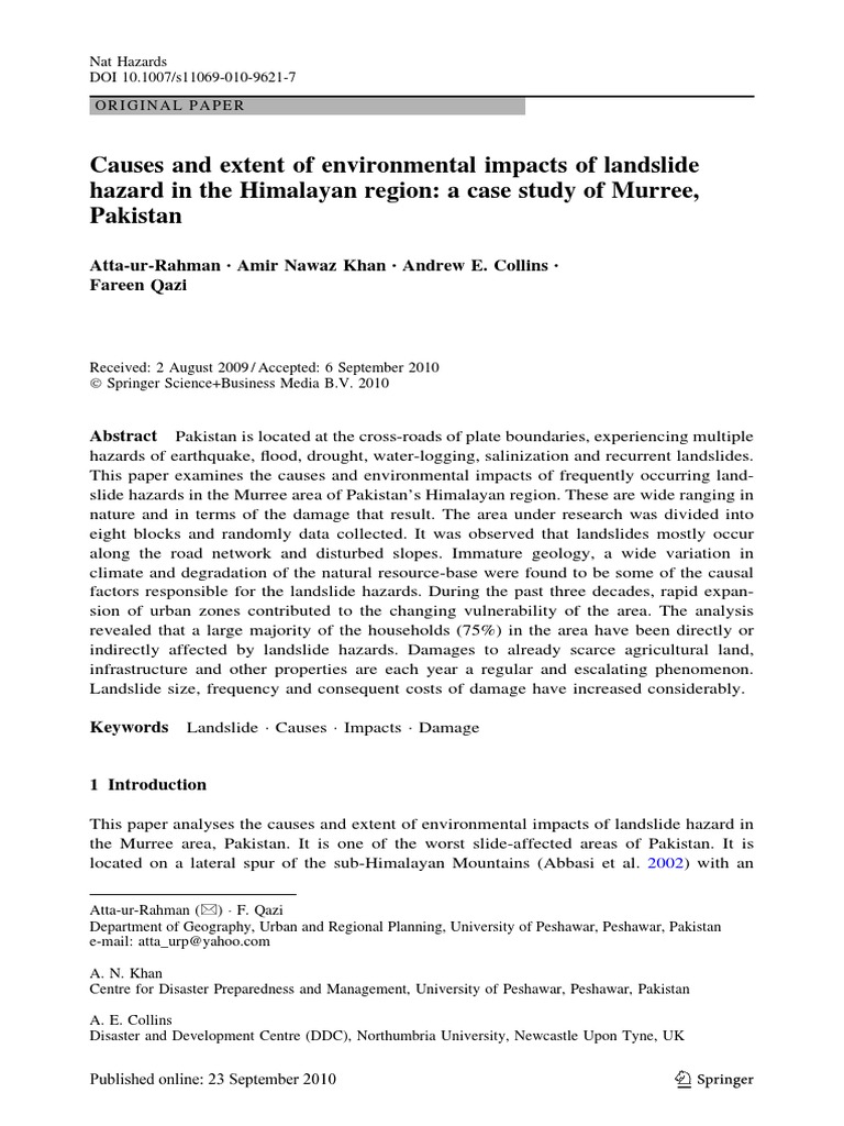 Causes and Extent of Environmental Impacts of Landslide Hazard in The Himalayan Region | PDF ...
