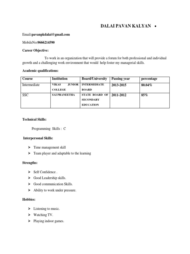 Pavan Resume | PDF | Cognitive Science | Behavioural Sciences